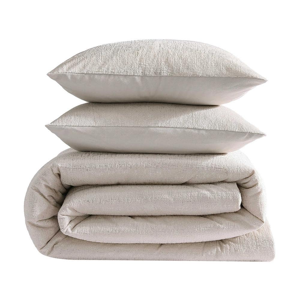KENNETH COLE NEW YORK Banks 3-Piece Ivory Velvet Full/Queen Comforter ...
