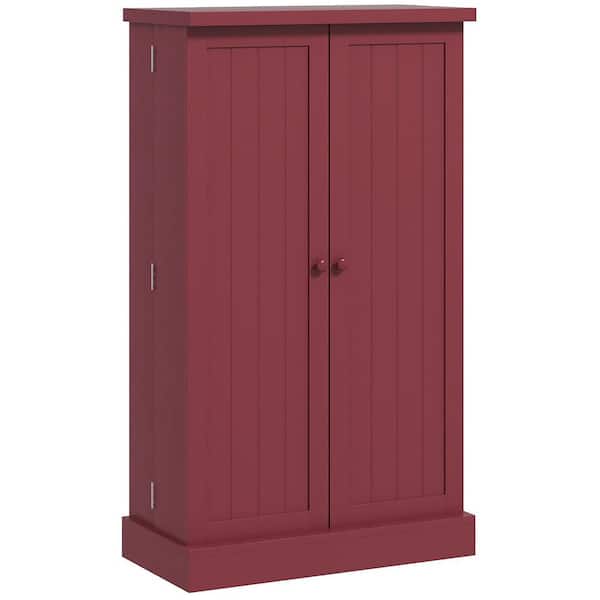 Tileon 5-Tier Red Wood Pantry Cabinet, Freestanding Kitchen Storage ...
