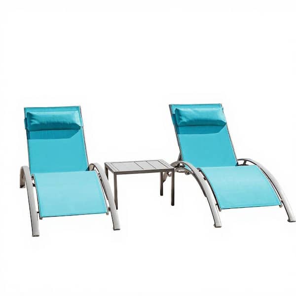 Sudzendf 3-Piece Lake Blue Pool Lounge Chairs (2-Lounge Chairs Plus 1 ...