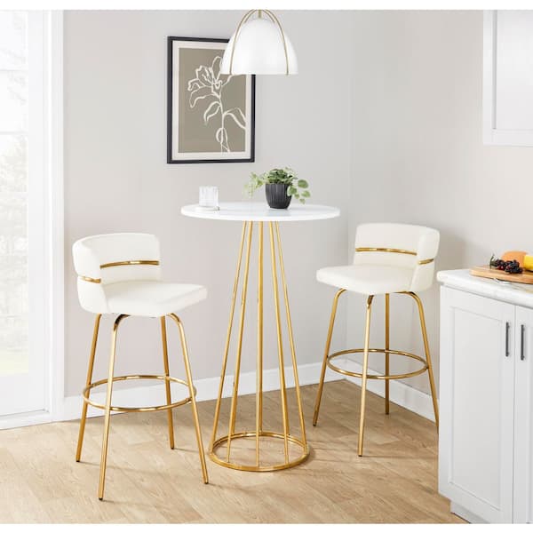 Lumisource Cinch Claire 40.25 in. White Faux Leather and Gold Metal ...