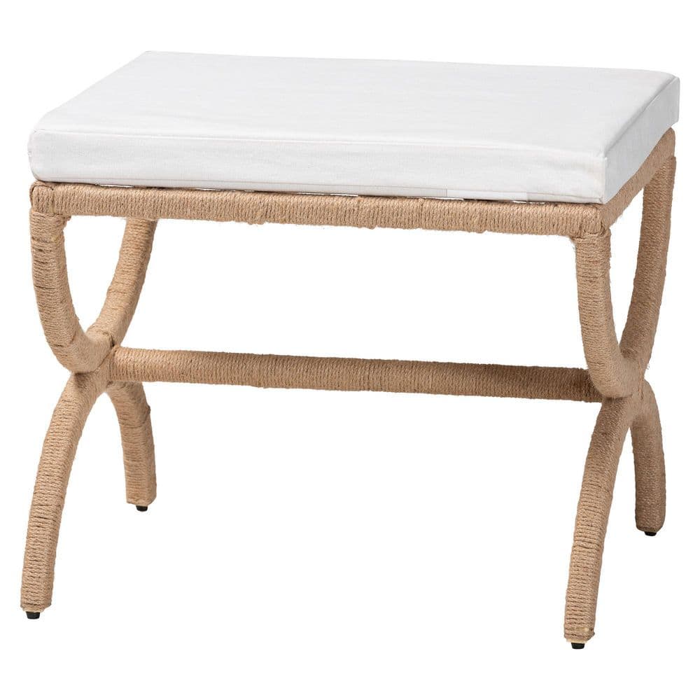 bali & pari Maliyah Natural Brown Seagrass and Fabric Ottoman 252-13986 ...