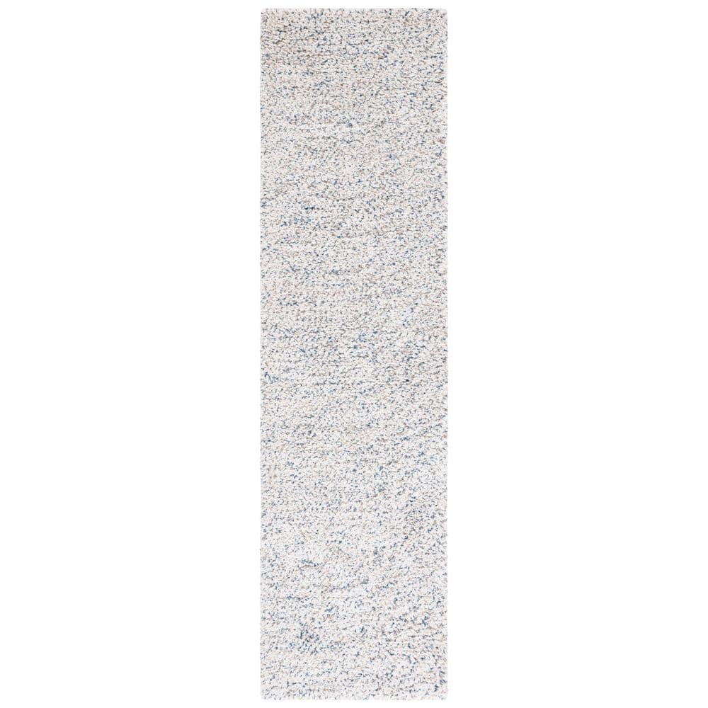 SAFAVIEH Berber 2 ft. x 8 ft. Ivory/Blue Abstract Speckled Runner Rug ...