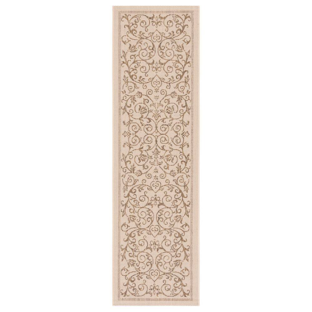 SAFAVIEH Courtyard Natural/Brown 2 ft. x 8 ft. Border Scroll Floral ...