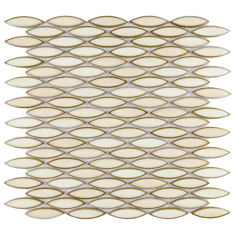 Merola Tile Pescado Glossy Crema 12 in. x 12-1/2 in. Porcelain Mosaic ...