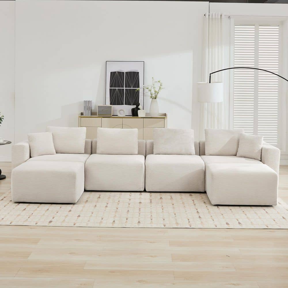 JEAREY 143.7 in. Width Square Arm Corduroy Fabric U-Shaped Sectional ...