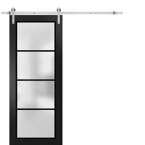Sartodoors 24 in. x 84 in. 1 Panel Frosted Glass Black Matte Solid Wood ...