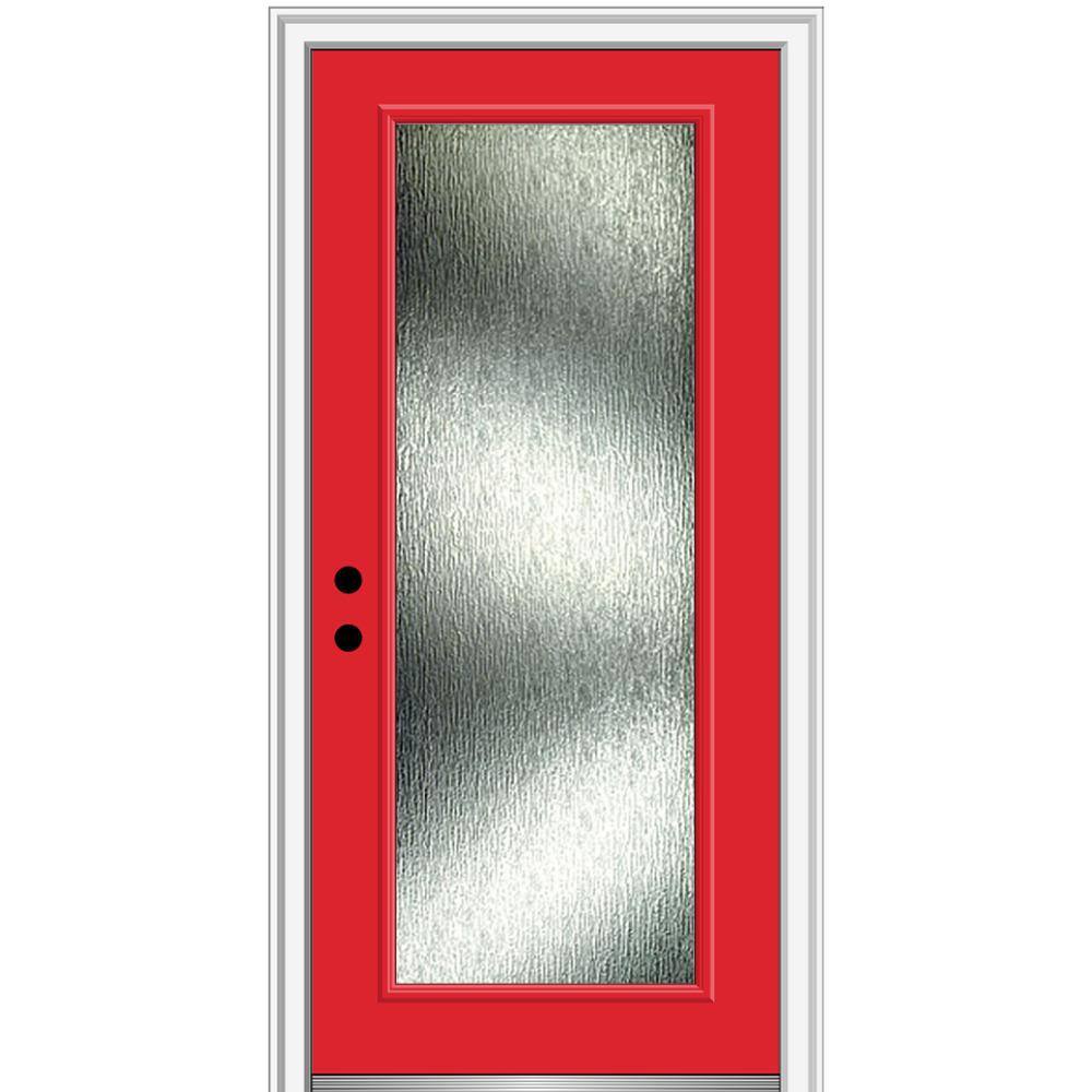 MMI DOOR 34 in. x 80 in. Right-Hand Inswing Rain Glass Red Saffron ...
