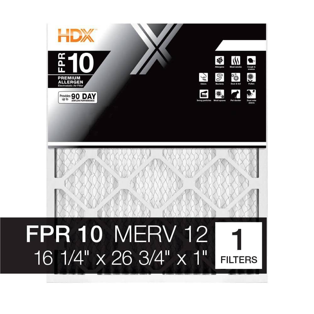 HDX 16.25 in. x 26.75 in. x 1 in. Premium Pleated Air Filter FPR 10 ...