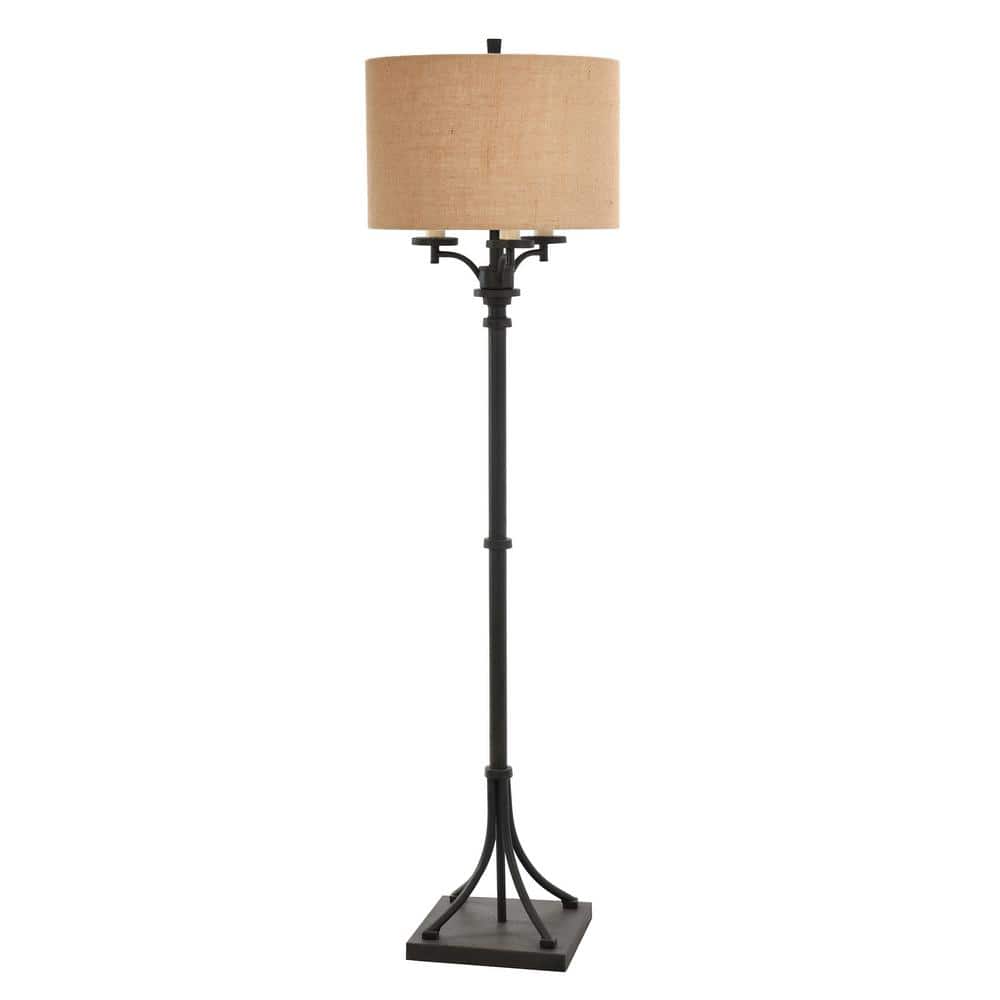 StyleCraft 63 in. Bronze Metal Indoor Floor Lamp with Burlap Fabric ...