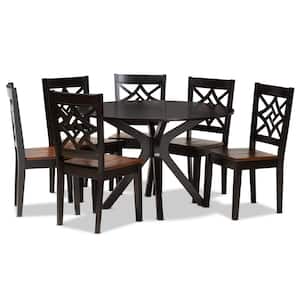 Baxton Studio Jessie 7-Piece Sand and Dark Brown Dining Set ...