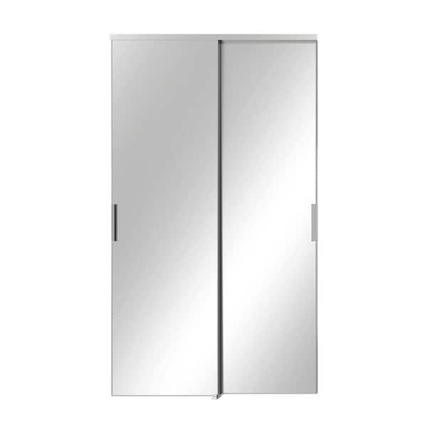 TENONER 48 in. x 80 in. Full Lite, MDF, Silver, Mirrored Glass Sliding ...