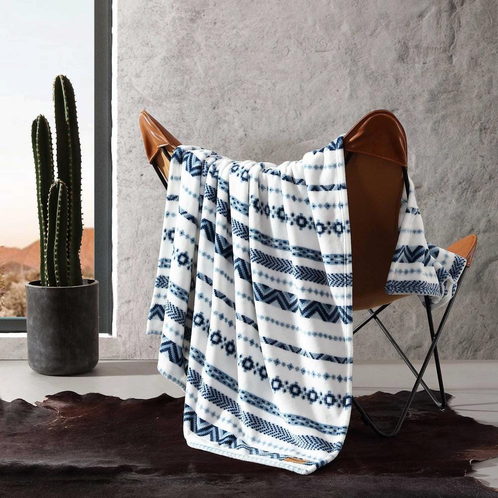 Wrangler Diamond Trail 1 Piece Blue/White Plush-Fleece Throw Blanket ...