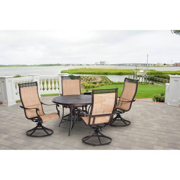 Hanover Manor 5-Piece Round Patio Dining Set with Four Swivel Rockers ...