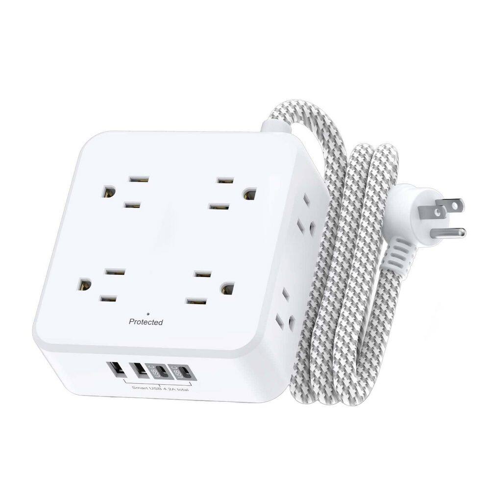 Lukyamzn 5 ft. Extension Cord 8-Outlet Surge Protector with 4 USB Ports ...