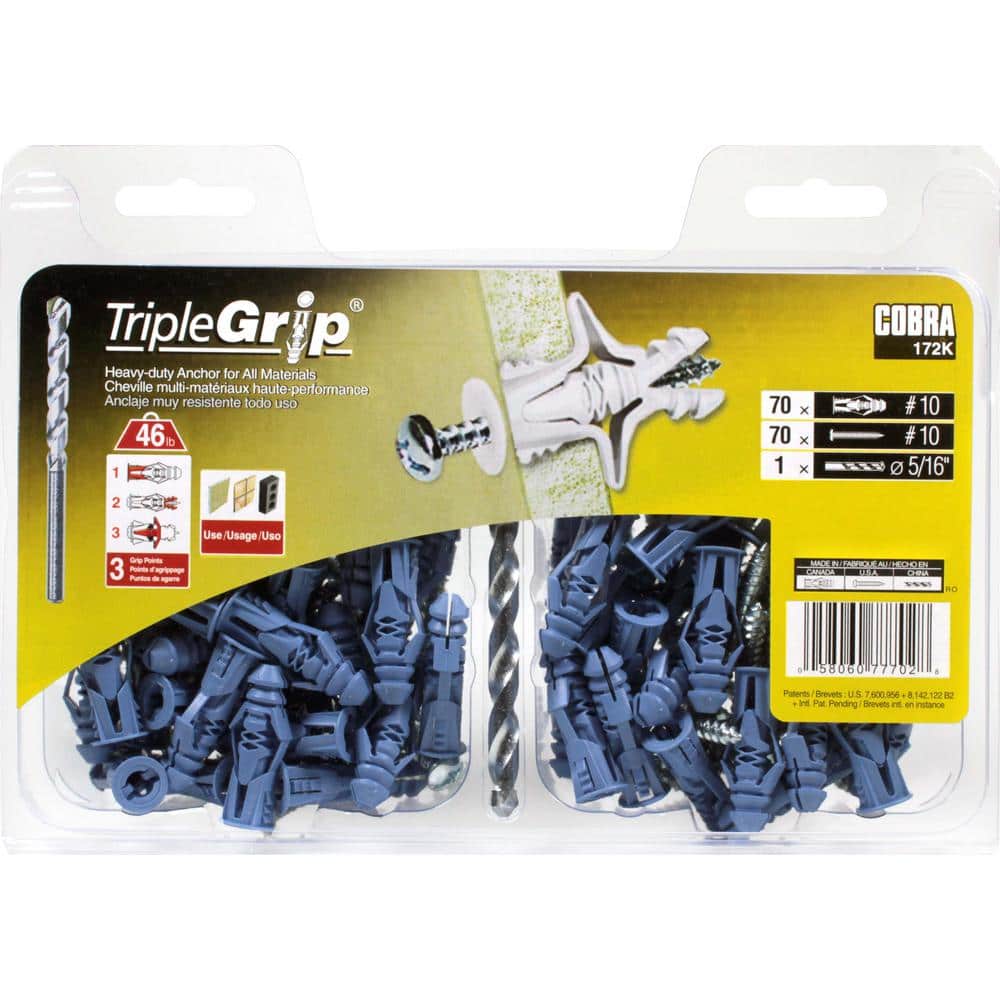 Triple Grip #10 x 1-1/2 in. Anchors with Screws (70-Pack) – eX-tremes