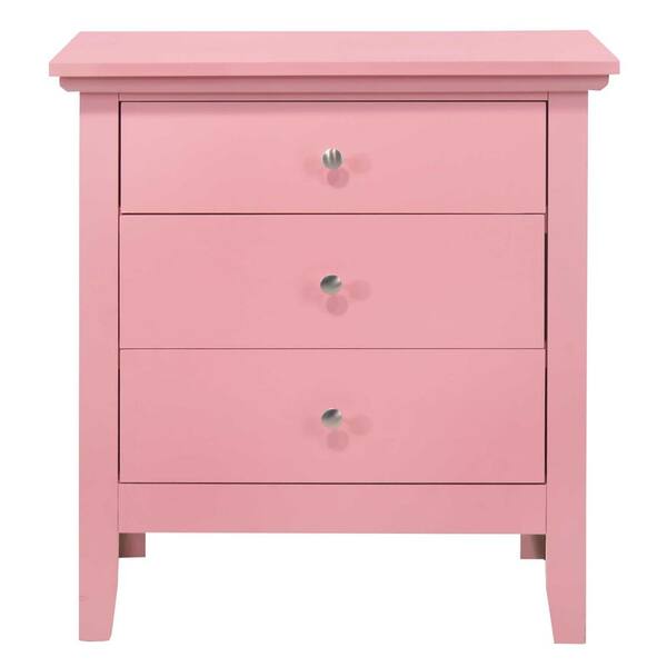 AndMakers Hammond 3-Drawer Pink Nightstand (26 in. H x 24 in. W x 18 in ...
