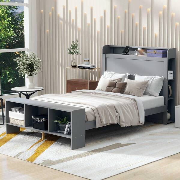 Harper & Bright Designs Gray Wood Frame Full Size Platform Bed with ...