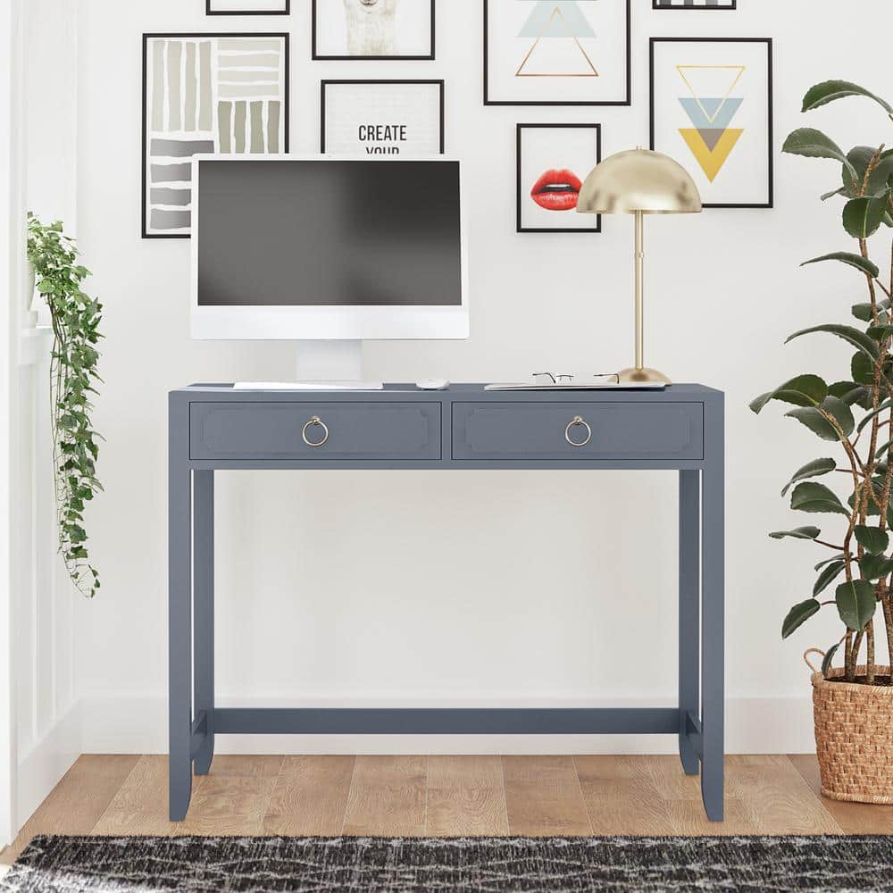 Novogratz Her Majesty 40 in. W, Rectangular, k Blue Metal 2-drawer Desk ...