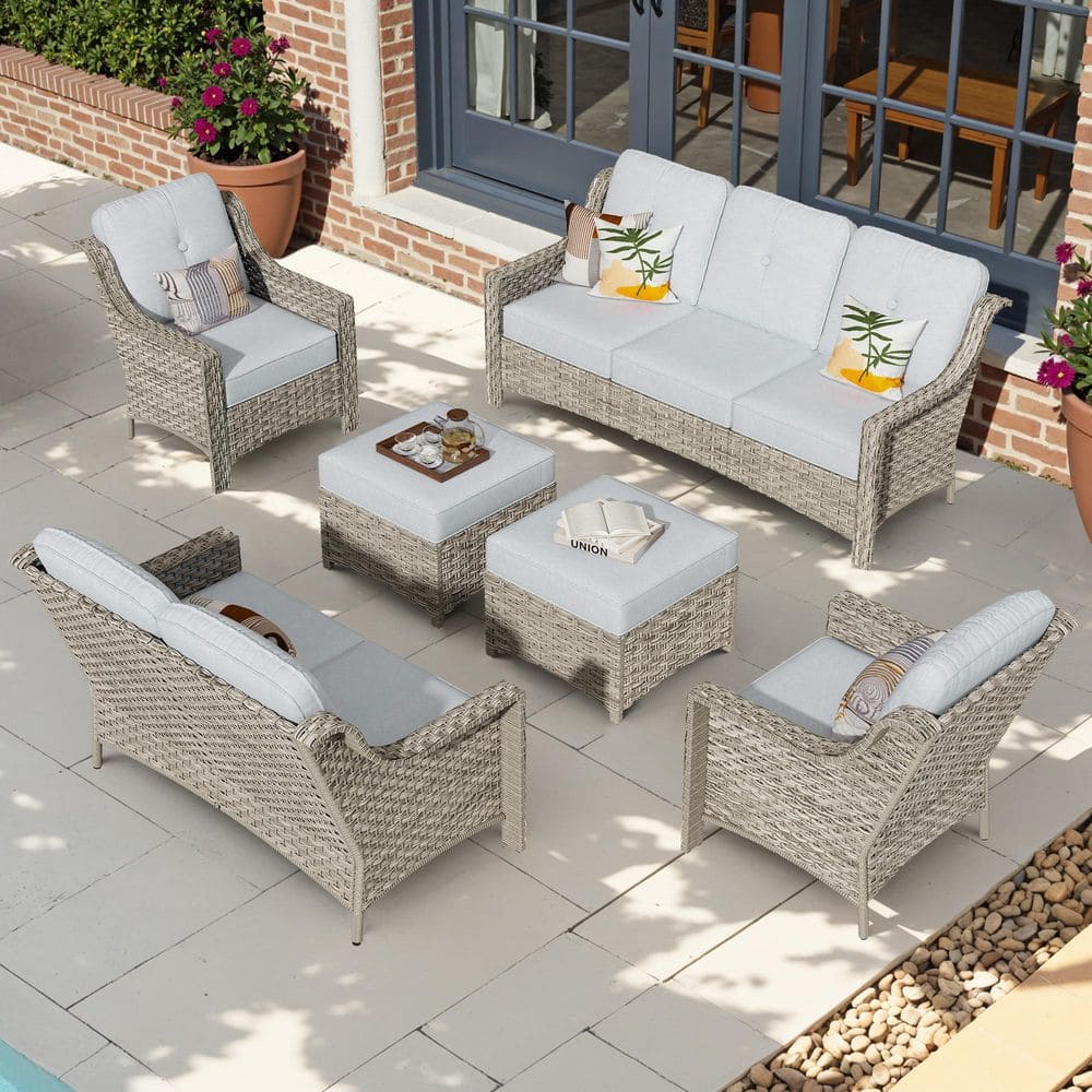 weaxty W Tulip G Gray 6-Piece Wicker Patio Outdoor Conversation Sofa ...