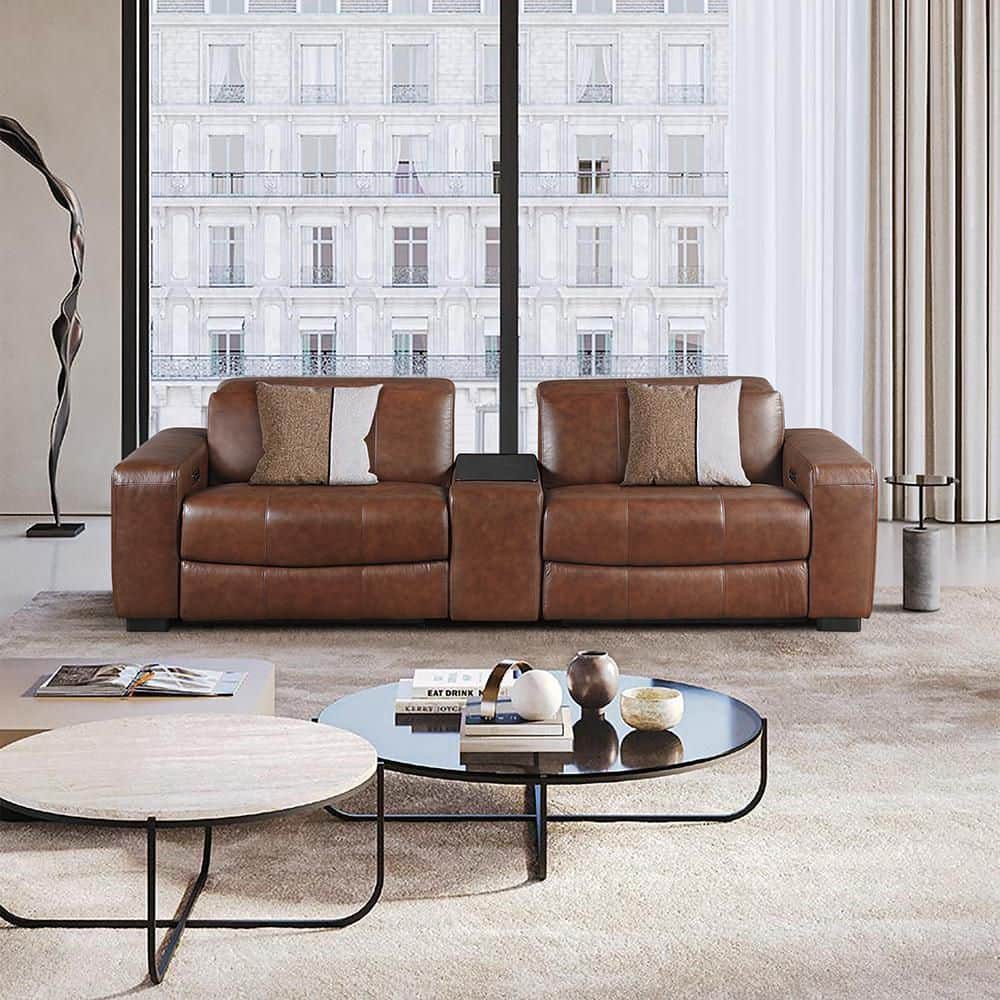 Lazzara Tellot 104 in. Brown Leather 2-Seater Power Double Reclining ...