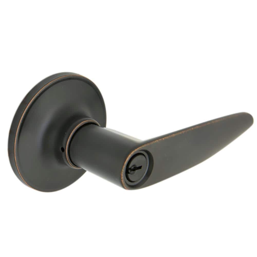 Defiant Simple Series Straight Aged Bronze Keyed Entry Door Handle ...