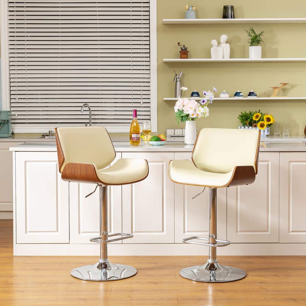 Glitzhome 45.7"H Mid-century Modern Beige Adjustable Height Swivel Bar ...