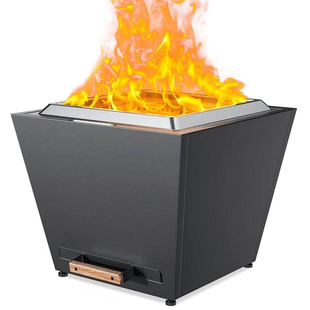 25 in. Black Square Stainless Steel Wood Burning Smokeless Fire Pit ...