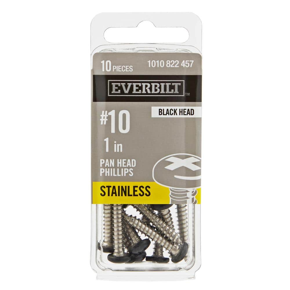 Everbilt #10 x 1 in. Black Stainless Steel Phillips Pan Head Standard ...