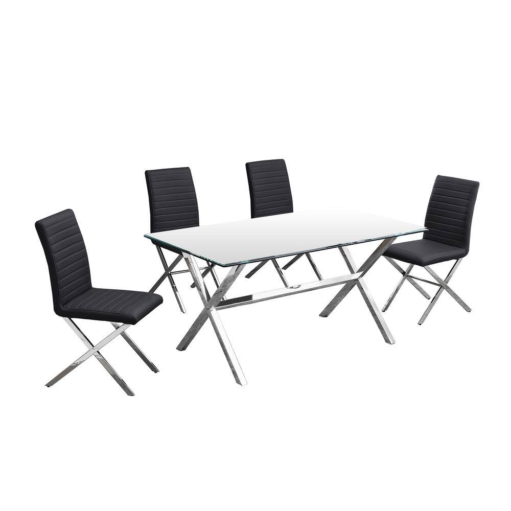Best Master Furniture Elfa 5-Piece Black Rectangular Silver Dining Set ...