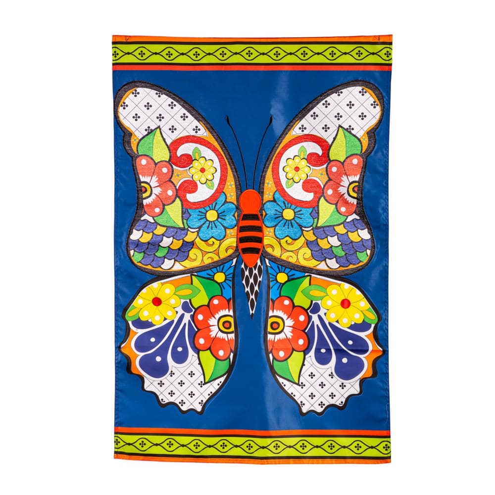 Evergreen Enterprises 2-1/3 ft. x 3-2/3 ft. Talavera Butterfly Applique ...