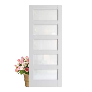 SOCBAZZAR 30 in. x 80 in. 5-Lite Solid Core Frosted Glass White Primed ...