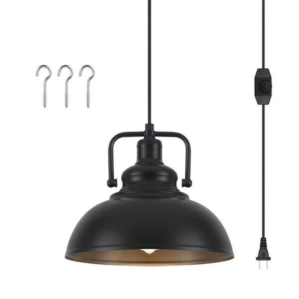 ADSENSTY 1-Light Black Plug-In Industrial Pendant Light with Dome Metal ...