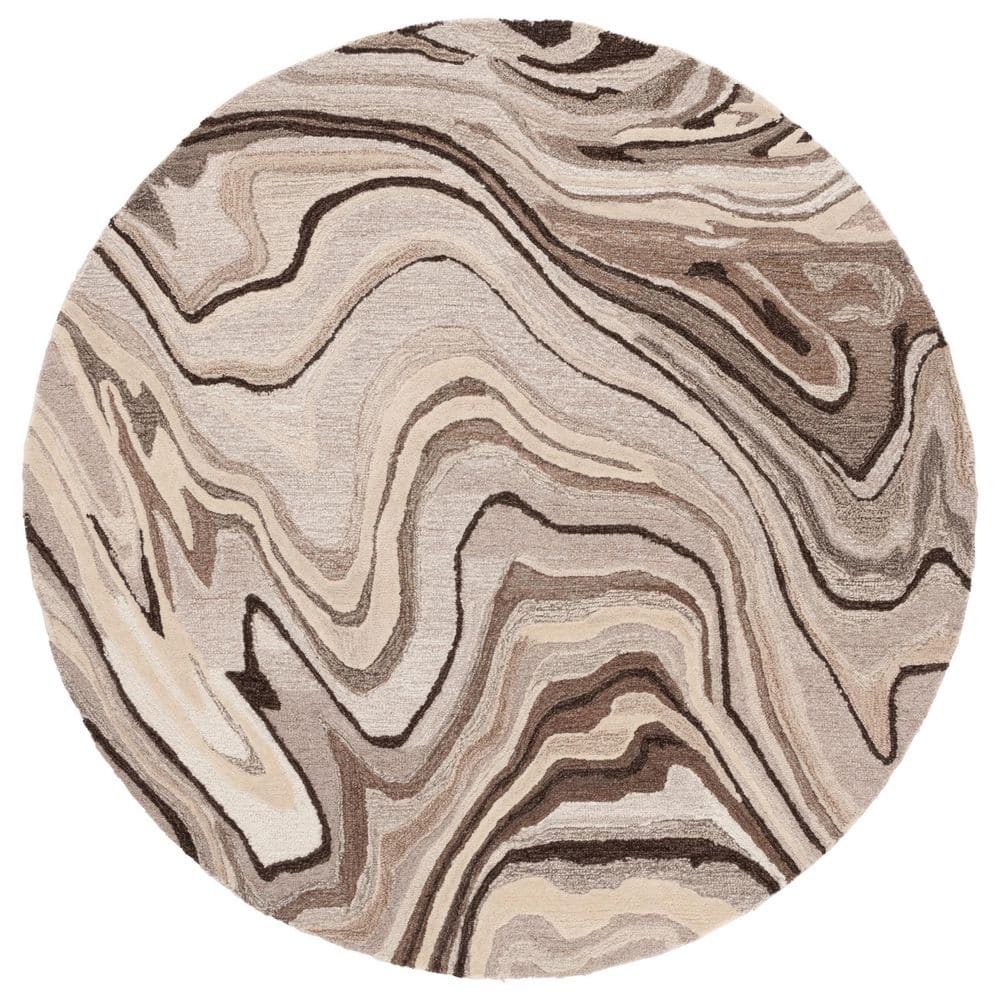 SAFAVIEH Metro Brown/Ivory 6 ft. x 6 ft. Wavy Abstract Marble Round ...