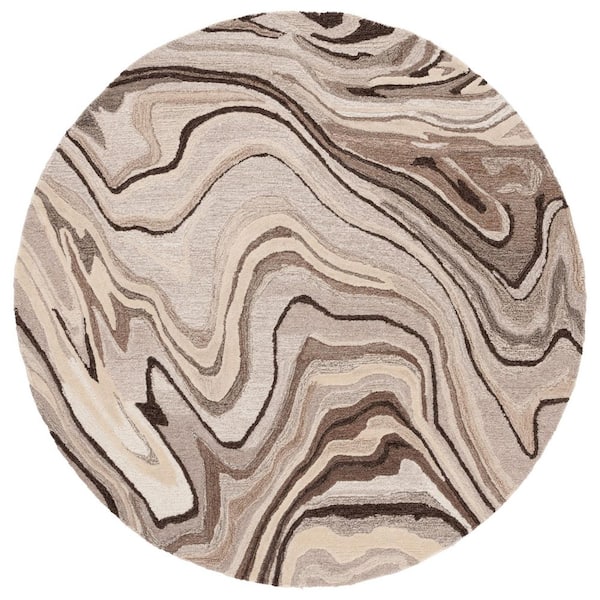SAFAVIEH Metro Brown/Ivory 6 ft. x 6 ft. Wavy Abstract Marble Round ...