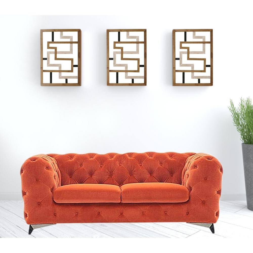 HomeRoots 74 in. Orange Solid Color Velvet 2-Seater Loveseat with Black ...