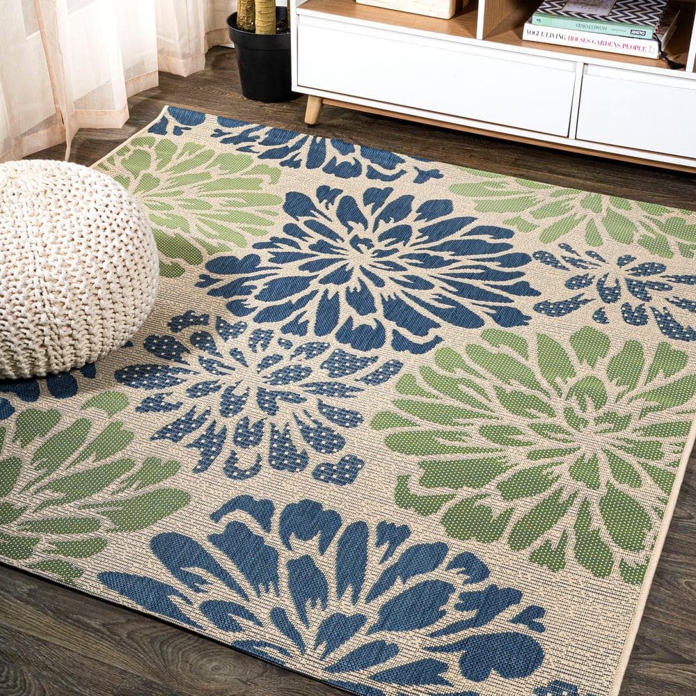 JONATHAN Y Zinnia Navy/Green 5 ft. Modern Floral Textured Weave Indoor ...