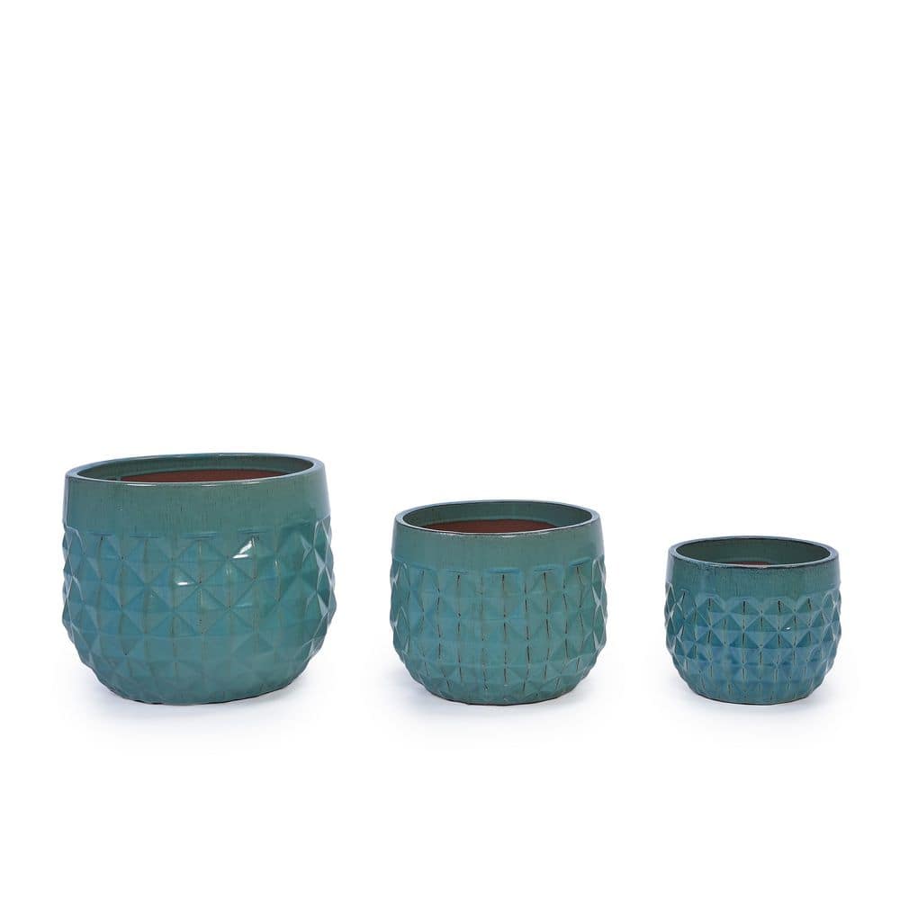 7 in. 10 in. and 11 in. Blue Garden Ceramic with Drainage Hole Planter ...