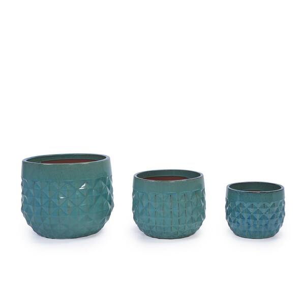 Set of 3 Ceramic Planters with Drainage Holes-Flower Pots for Indoor ...