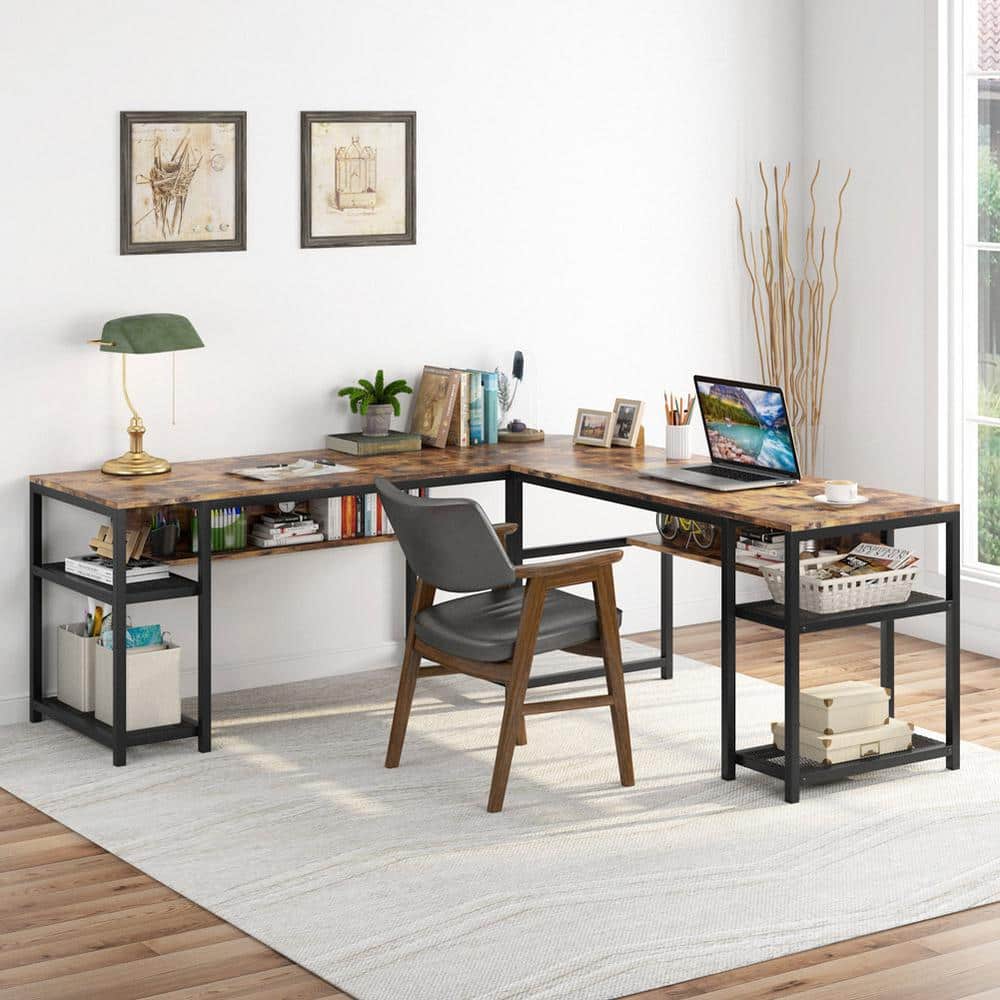 Buy Lantz 70.86 in. L-Shaped Rustic Brown Wood and Metal Computer Desk ...