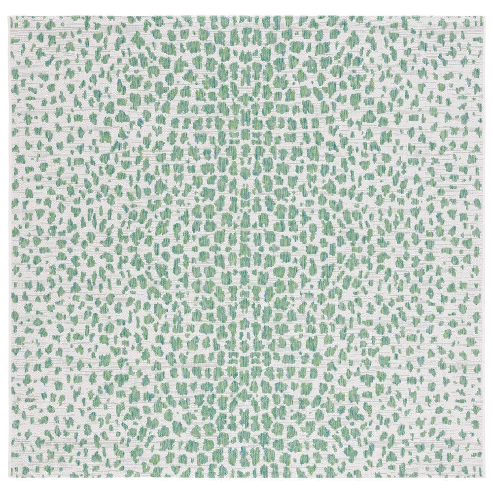 SAFAVIEH Courtyard Ivory/Green 7 ft. x 7 ft. Cheetah Geometric Indoor ...
