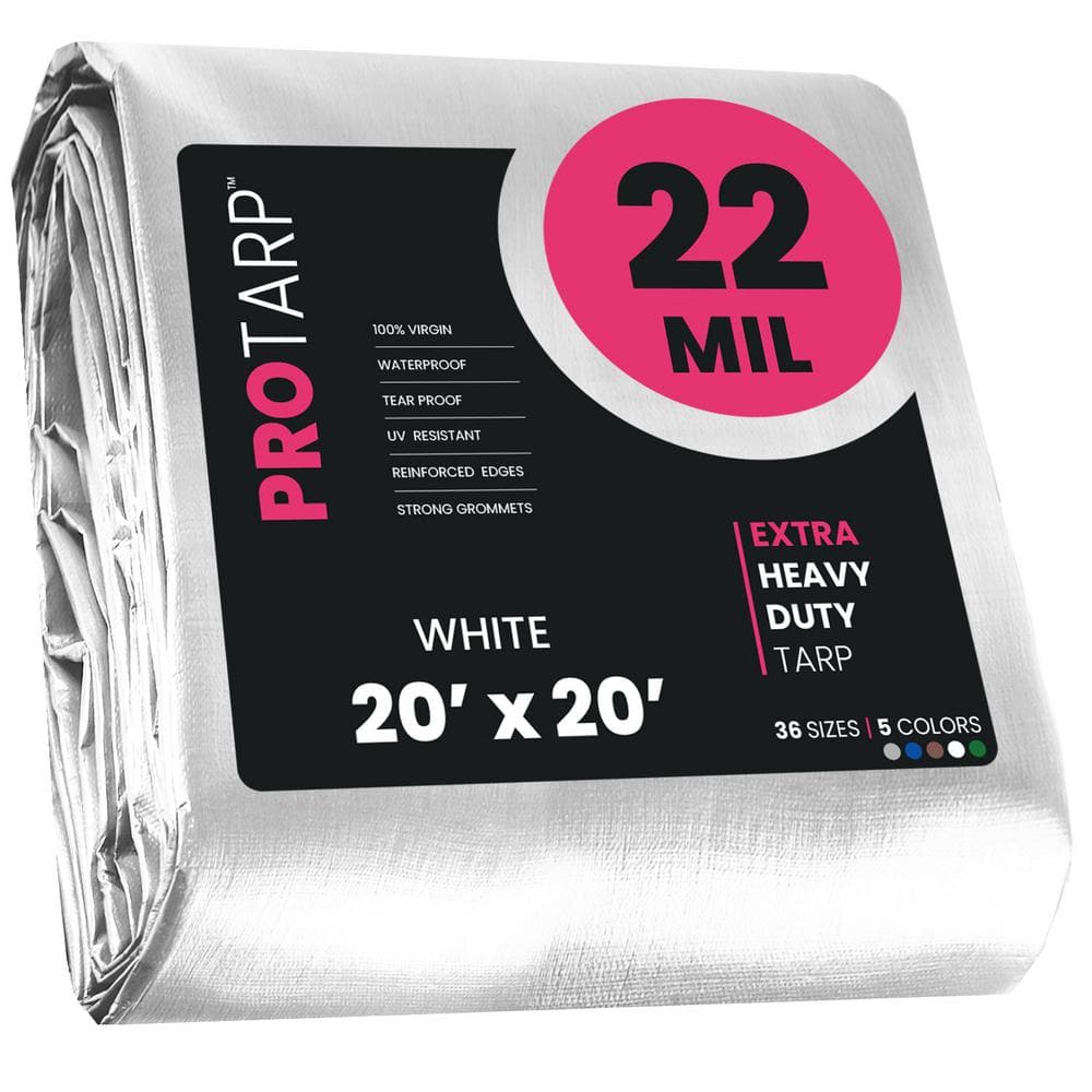 PROTARP 20 ft. x 20 ft. White 22 Mil Heavy Duty Polyethylene Tarp ...