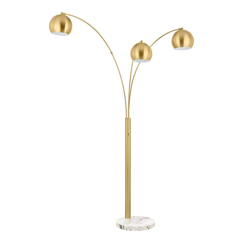 Hampton Bay Caldwell 74.5 in. 3-Light Gold Arc Floor Lamp with Metal ...