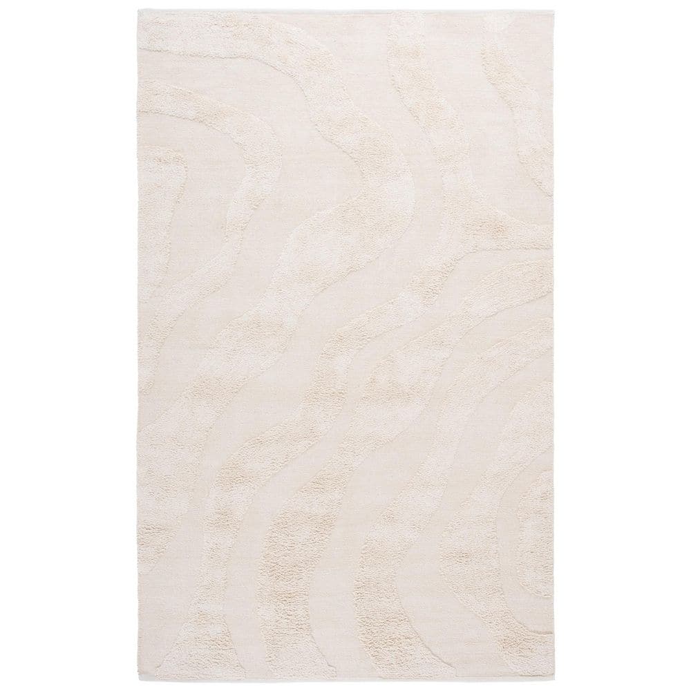 SAFAVIEH Easy Care Ivory 3 ft. x 5 ft. High-Low Solid Wavy Area Rug ...