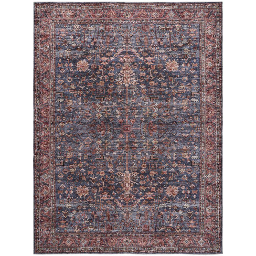 Nourison Machine Washable Brilliance Navy/Brick 9 ft. x 12 ft. Floral ...