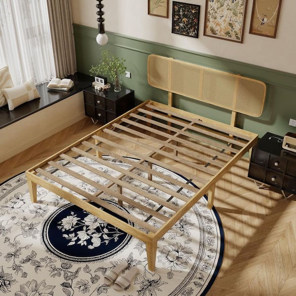 FUFU&GAGA Yellow Burly Wood Color Solid Wood Oak Flatbed Frame Queen ...