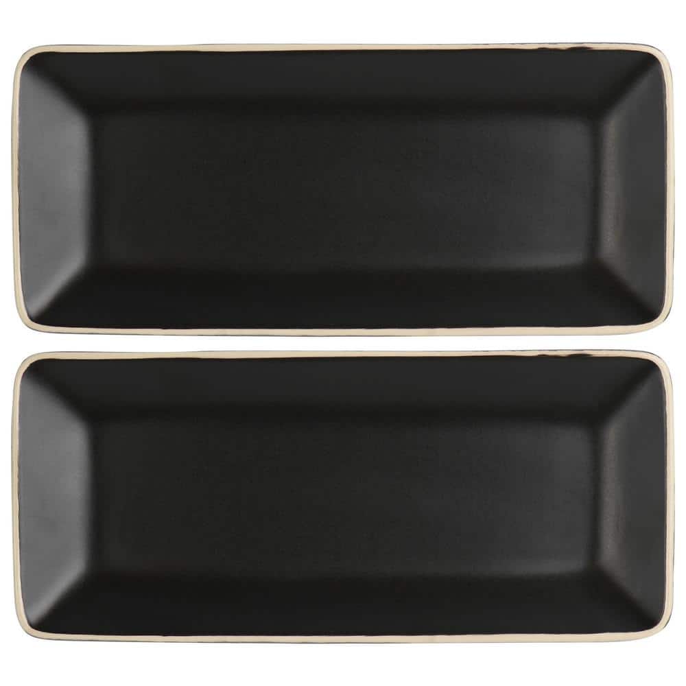 GIBSON elite Soho Lounge 11.75 in. Matte Black Stoneware Rectangular Platter Set of 2 985121029M ...