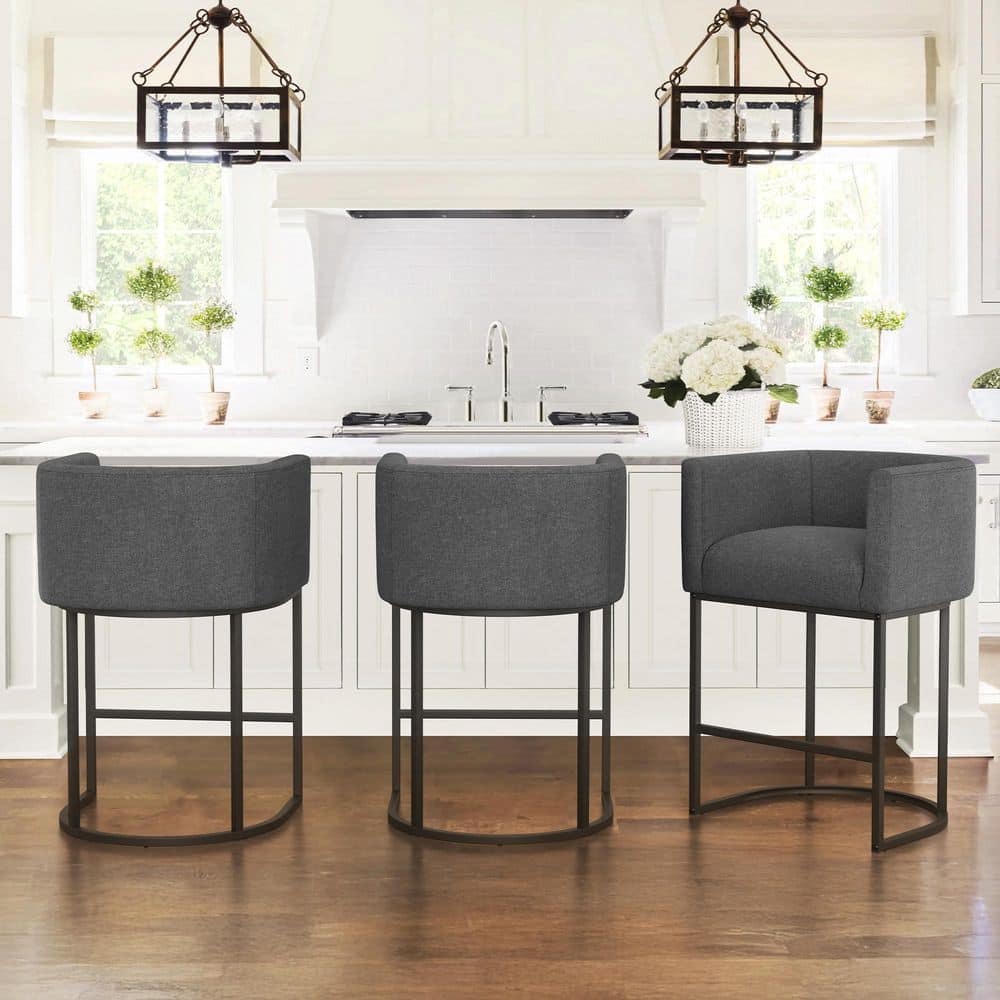 LUE BONA 26 in. Dark Gray and Black Low Back Bar Stool with Metal Frame ...