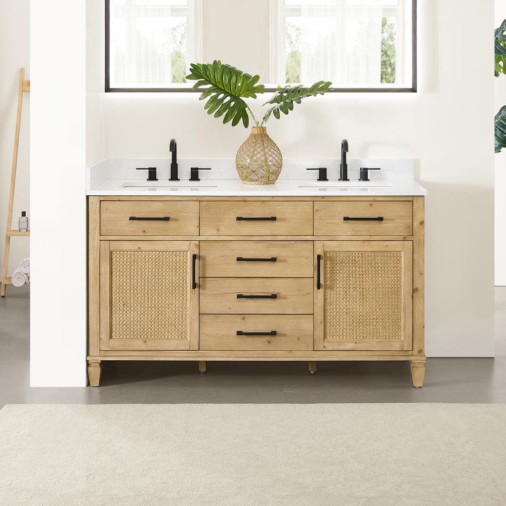 Altair Salome 60 in. Double Freestanding Weathered Fir Bath Vanity with ...