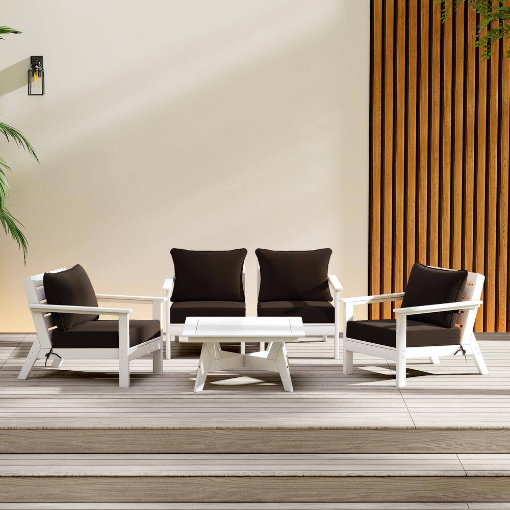 WESTIN OUTDOOR Birchwood White Arrangeable 5-Piece Outdoor Patio HDPE ...