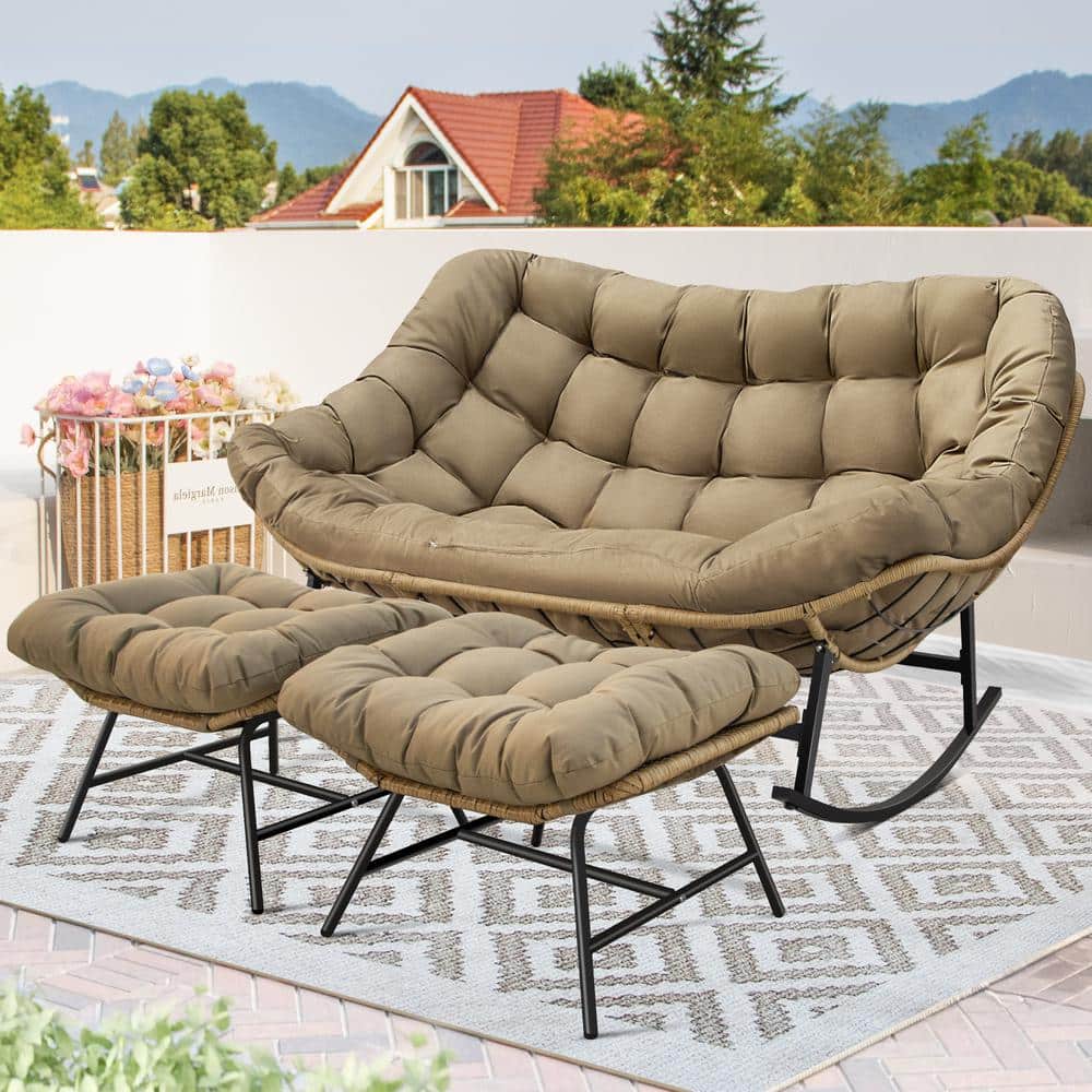 Oversized PE Wicker Outdoor Rocking Chair Double Egg Chair Rocker ...